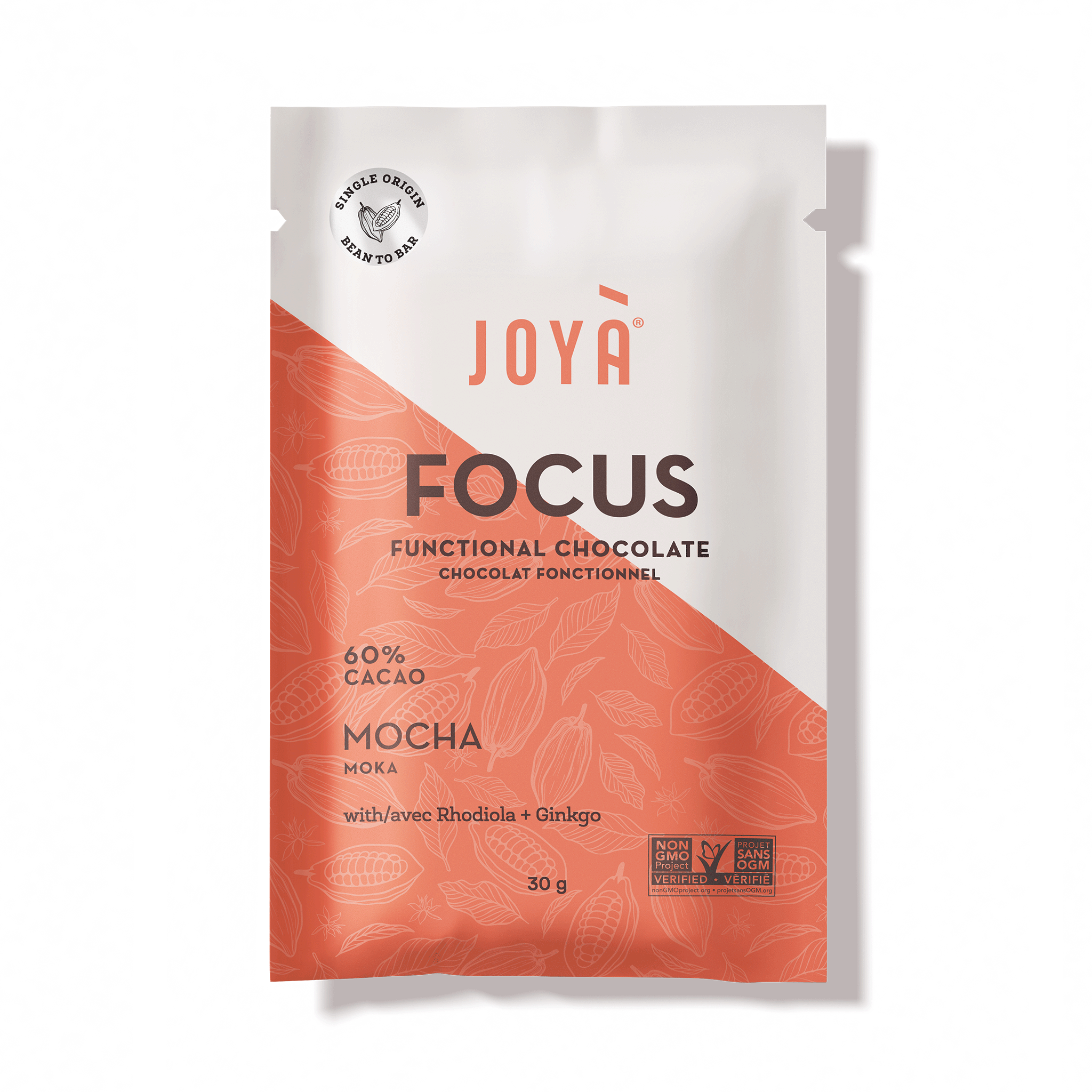 JOYÀ 60% Cacao Mocha Chocolate With Rhodiola & Ginkgo - FOCUS, 30g ...